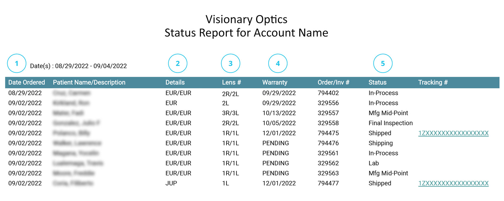 Customer Status Reports - Visionary Optics